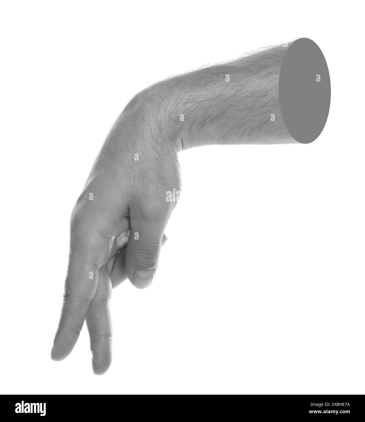 Man imitating walk with hand on white background, closeup. Black and ...