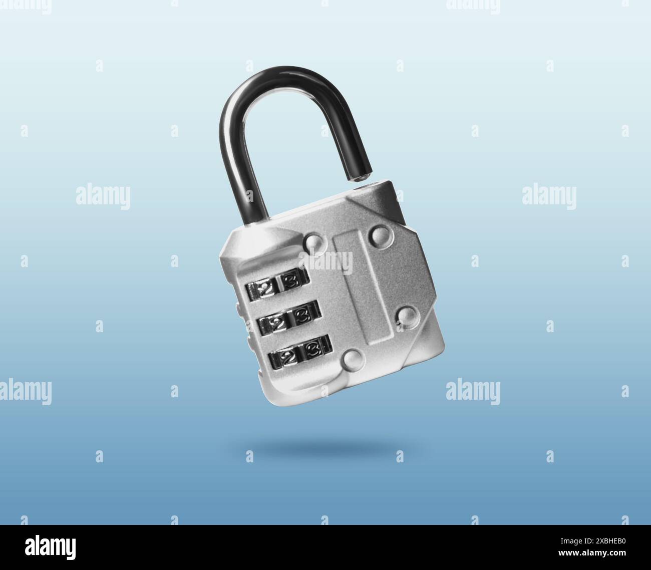 Combination padlock in air on blue gradient background Stock Photo - Alamy
