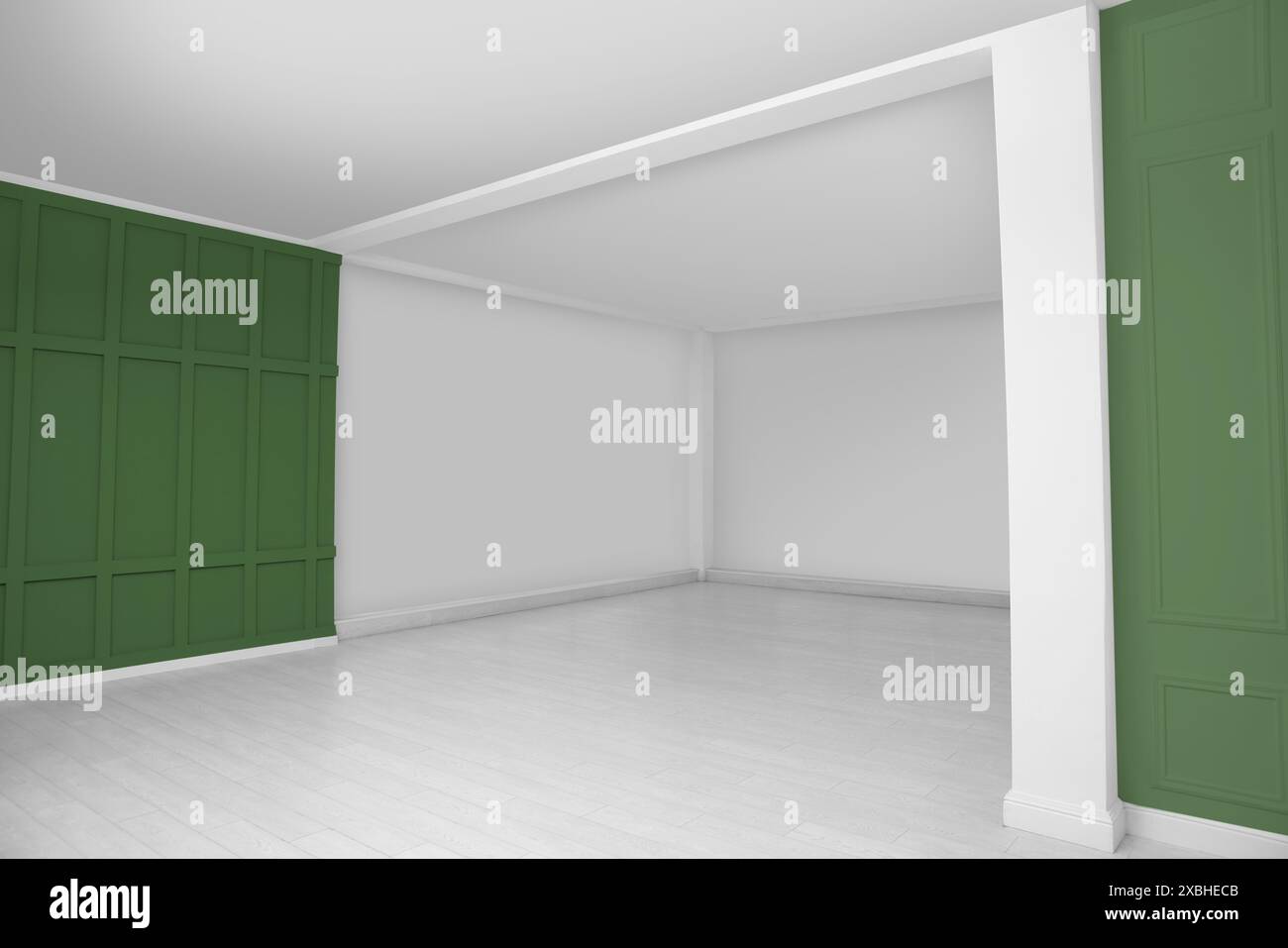 Empty room with white and sage green walls. Interior design Stock Photo ...