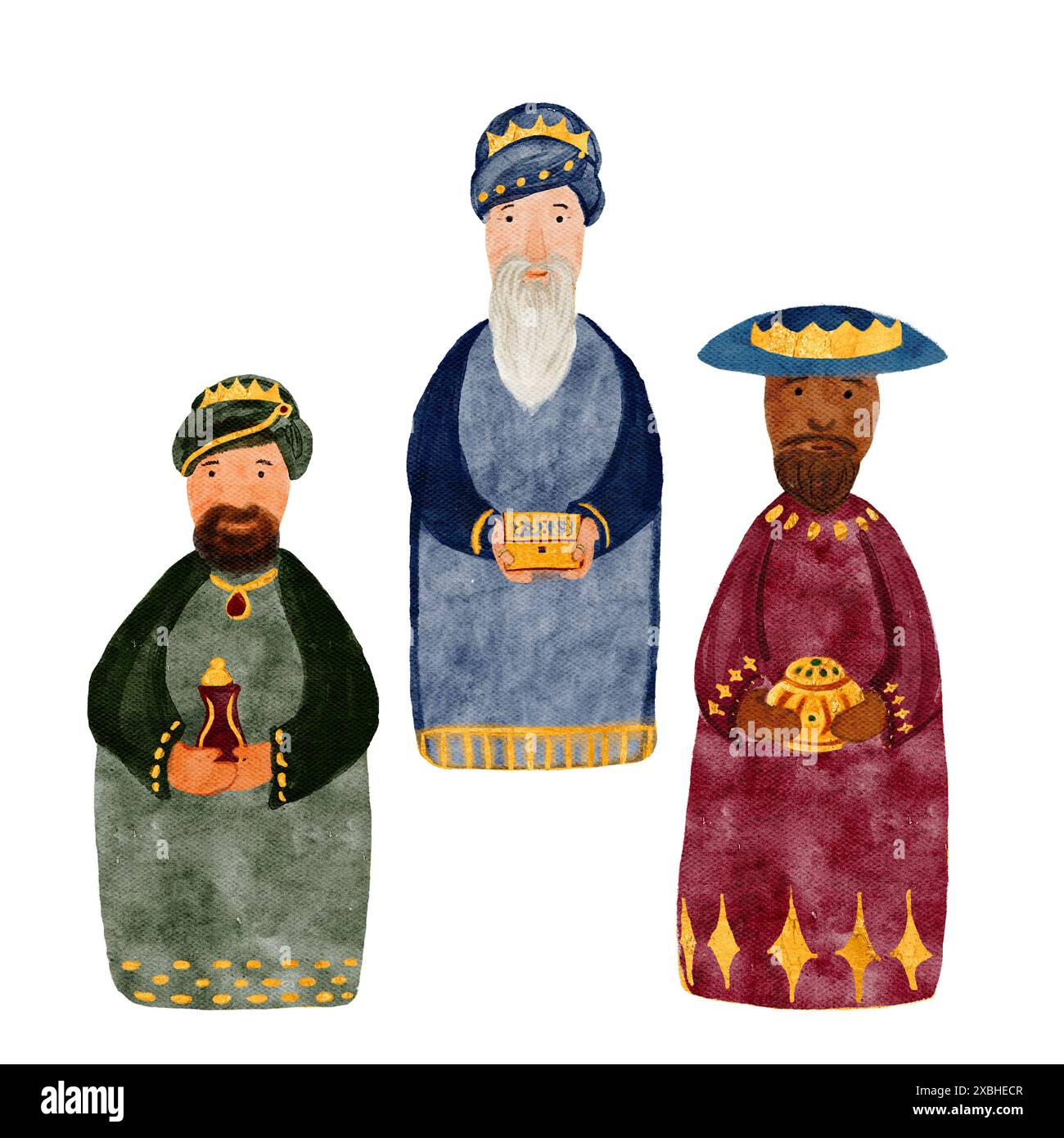 Wise men, kings, magi with gifts Christmas set hand painted digital ...