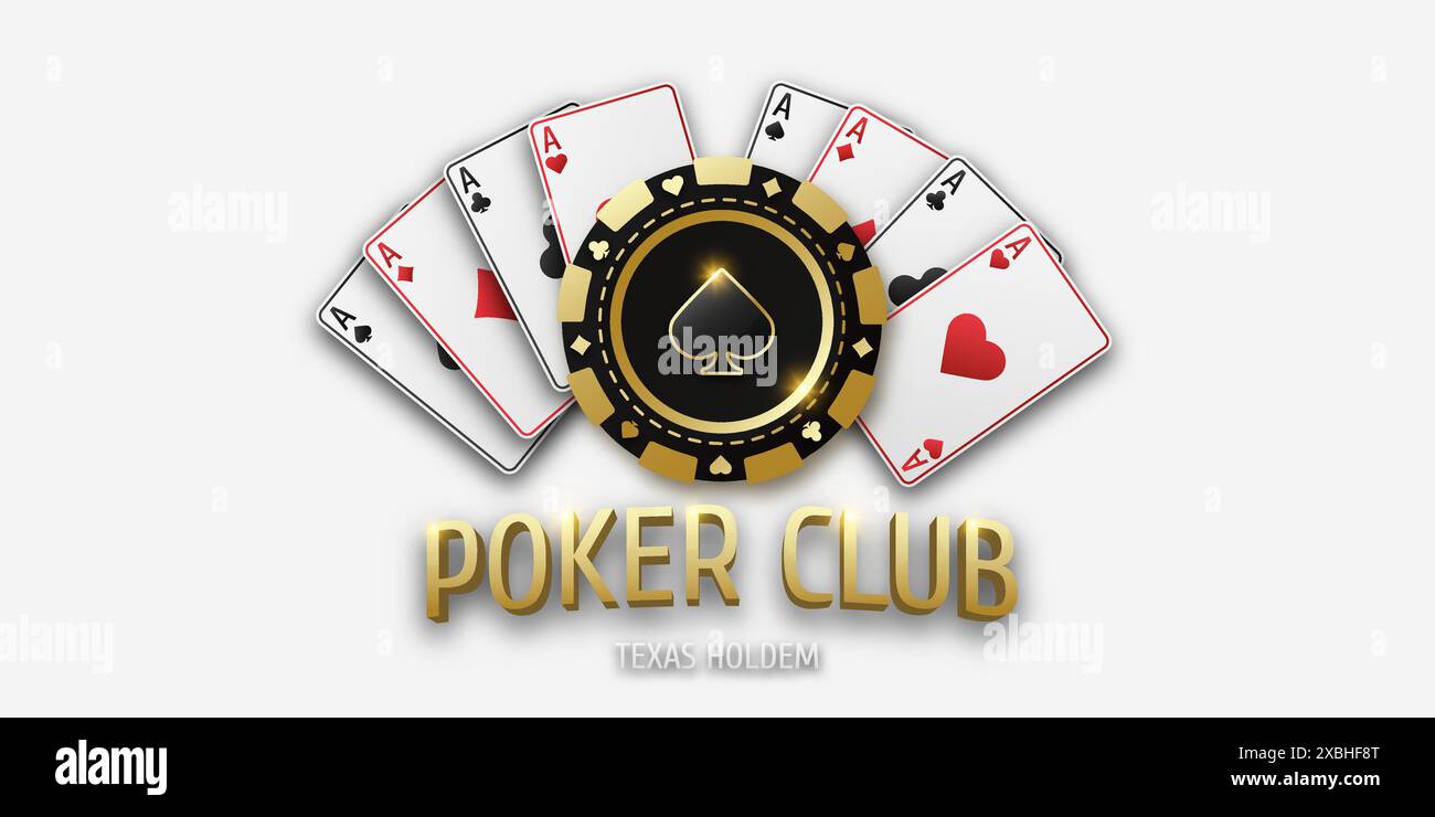 Poker Club. Realistic playing chip spade and playing ace cards of all ...