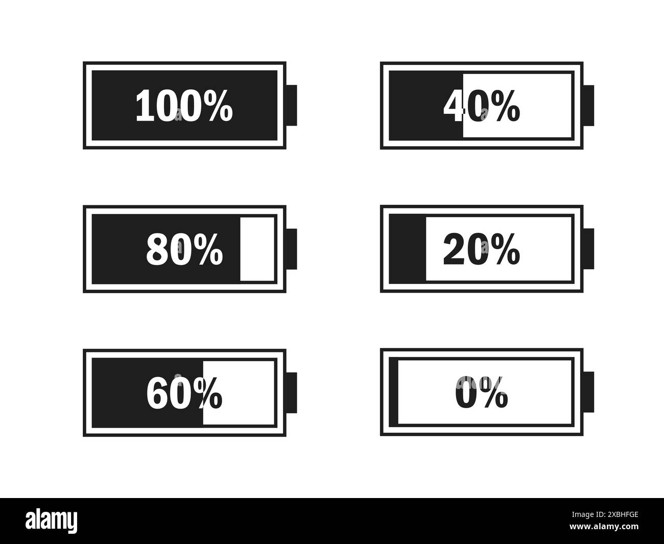 Level battery energy icon set. Powerfully full and power low up status ...