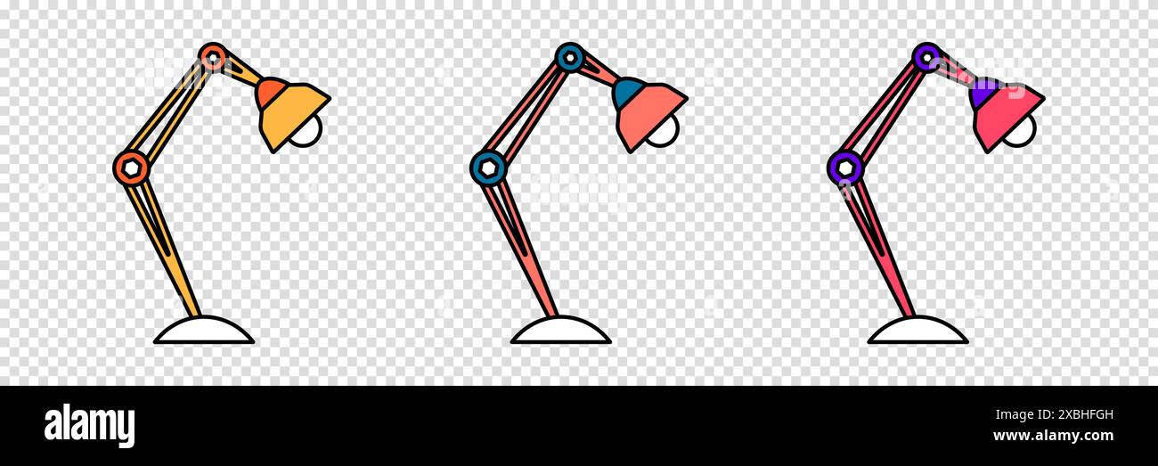 Set of table desk lamp in flat outline style. Reading light in cartoon ...