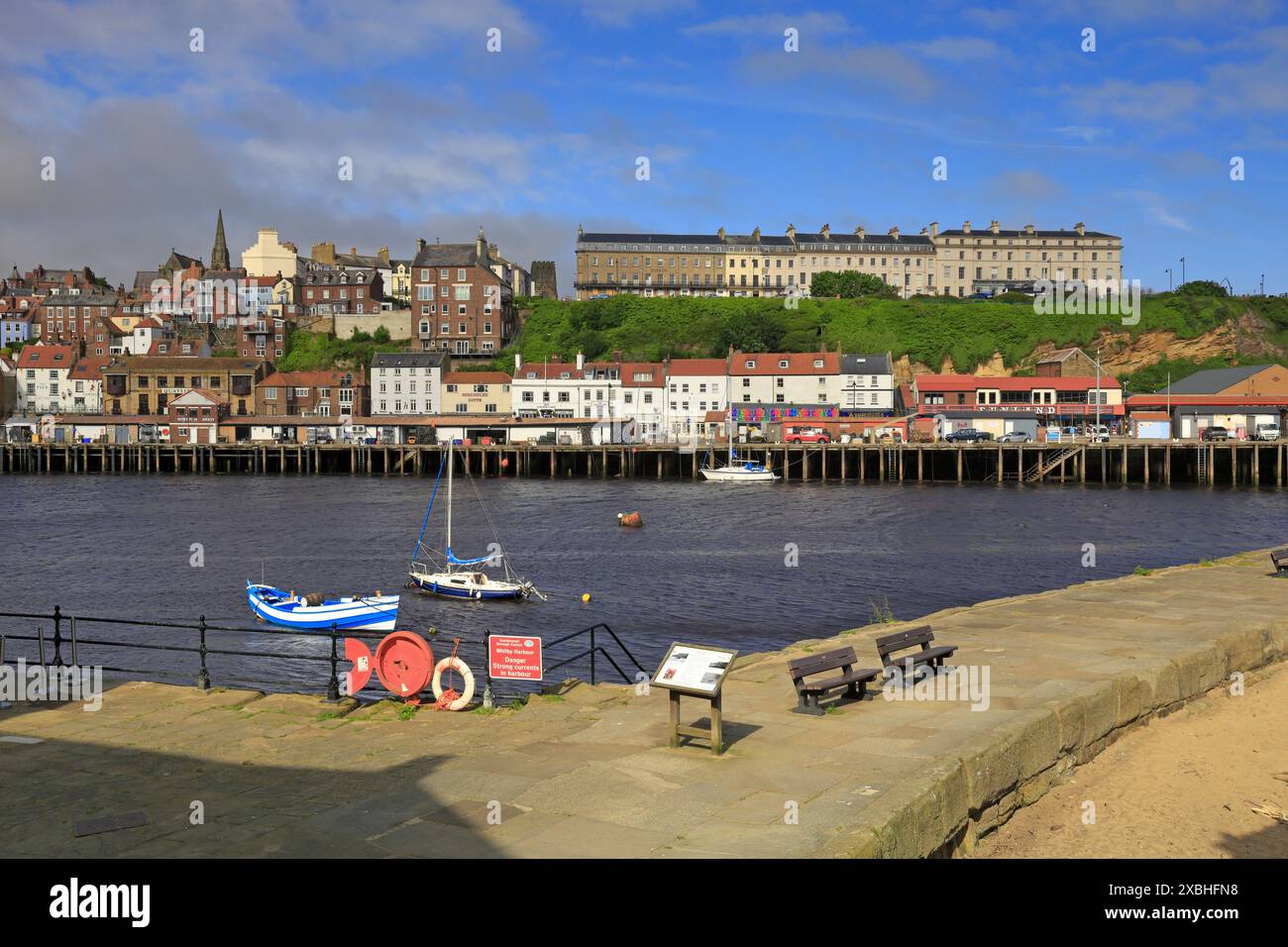 View of Whitby and West Cliff from Tate Hill pier, Whitby, North ...