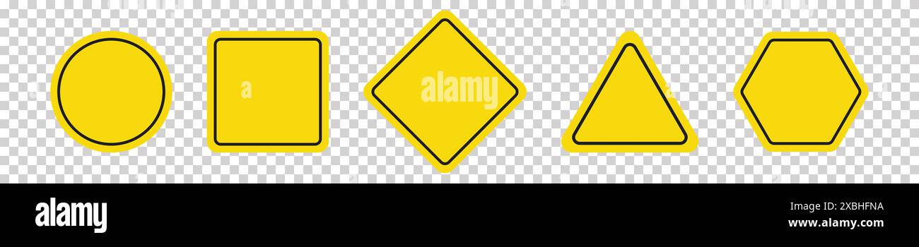 Set of round, square, rhombic, triangular and hexagonal yellow road ...