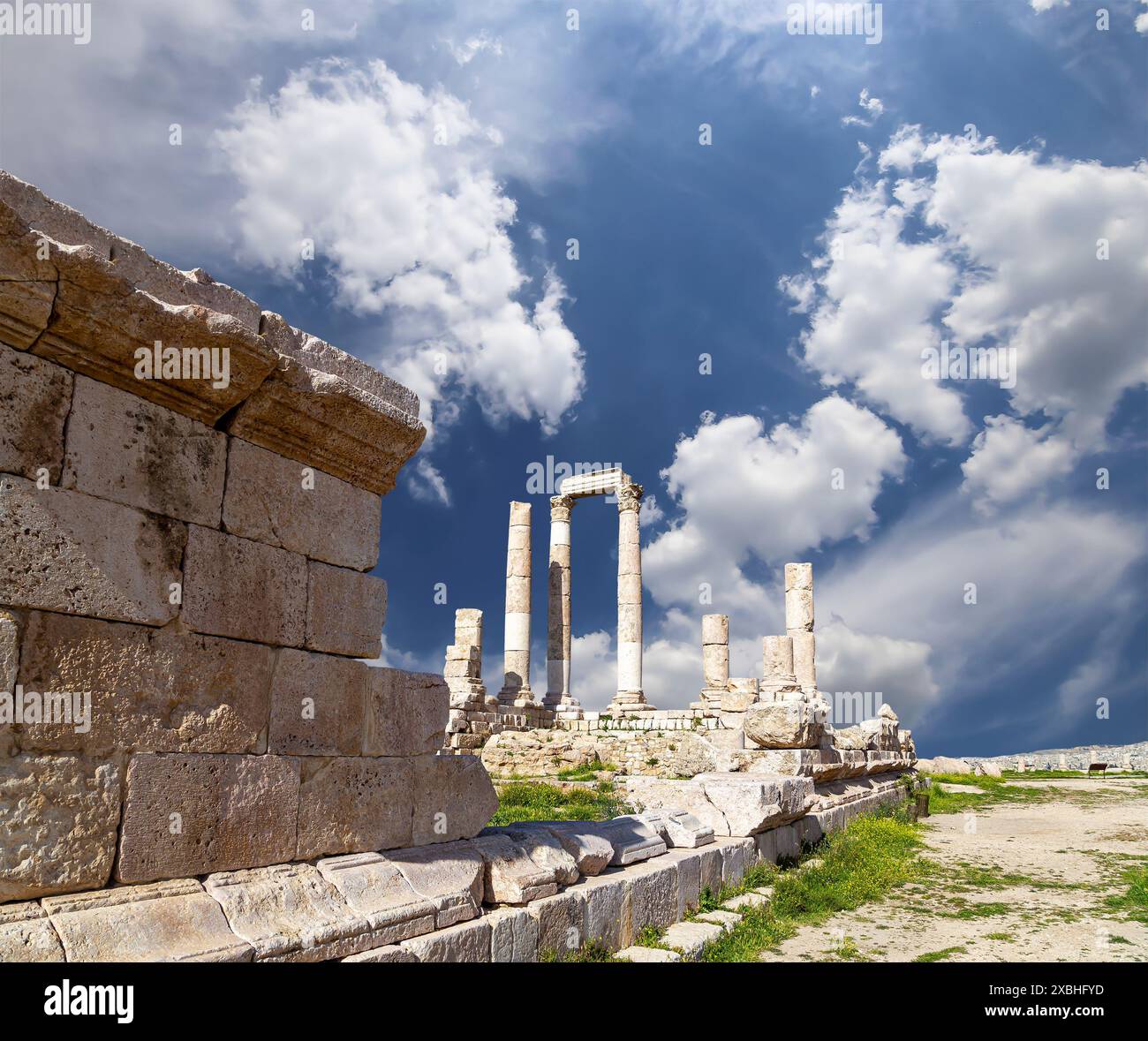 Amman city landmarks-- old roman Citadel Hill, Jordan. Against the ...