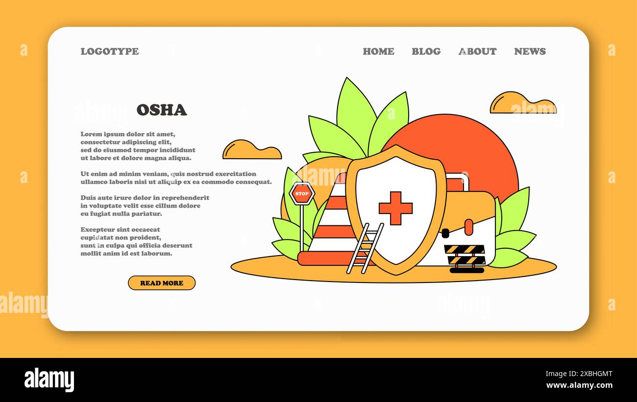 Occupational Safety and Health Administration. Labor protection policy. Vector flat OSHA web ...