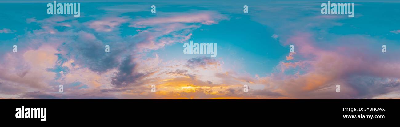 Bright sunset sky panorama with Cirrus clouds. Seamless hdr spherical ...