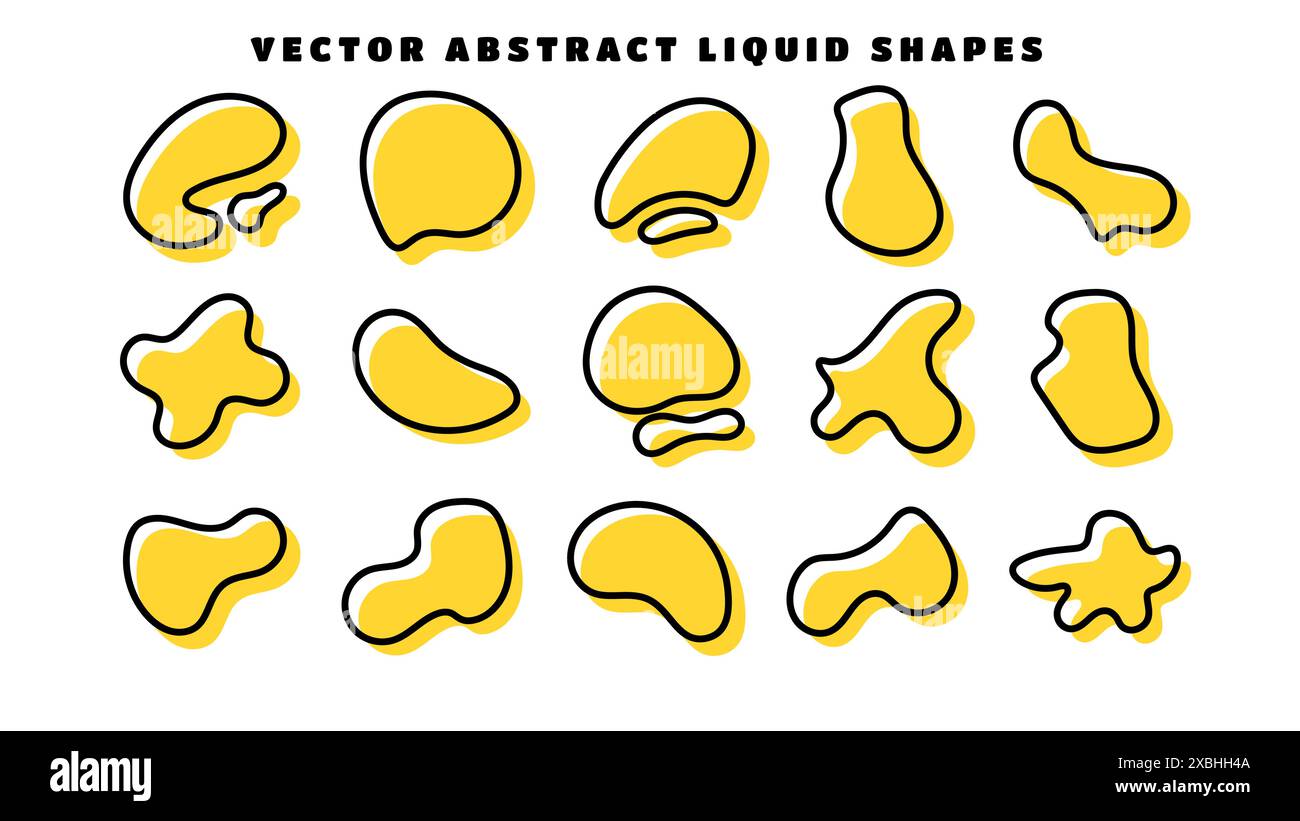 Outline blob shapes, fluid or liquid round abstract elements. Black and ...