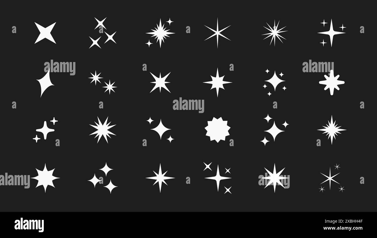 Retro futuristic bright vector icons collection. Set of original star sparkle shapes. Abstract ...
