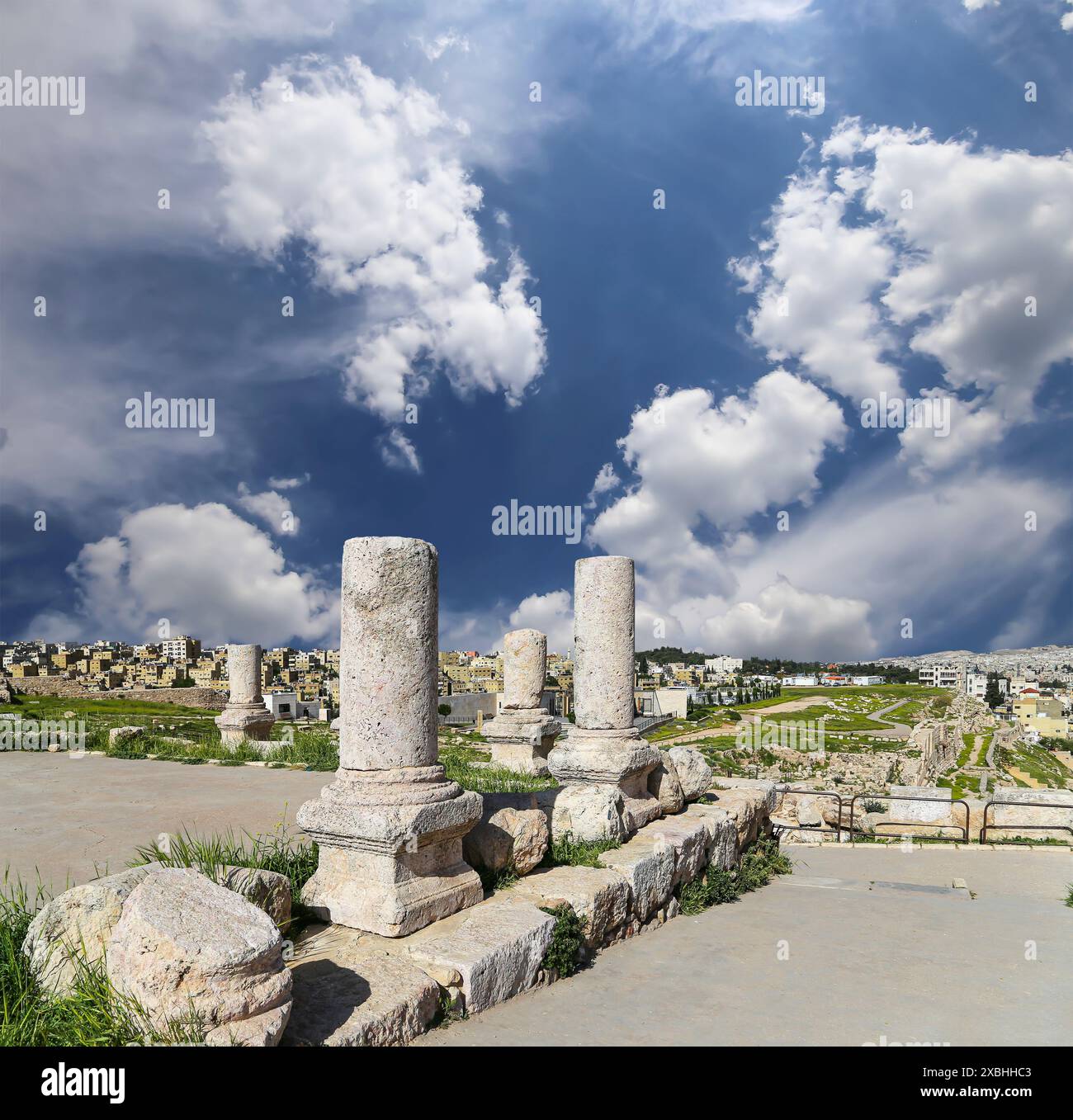 Amman city landmarks-- old roman Citadel Hill, Jordan. Against the ...