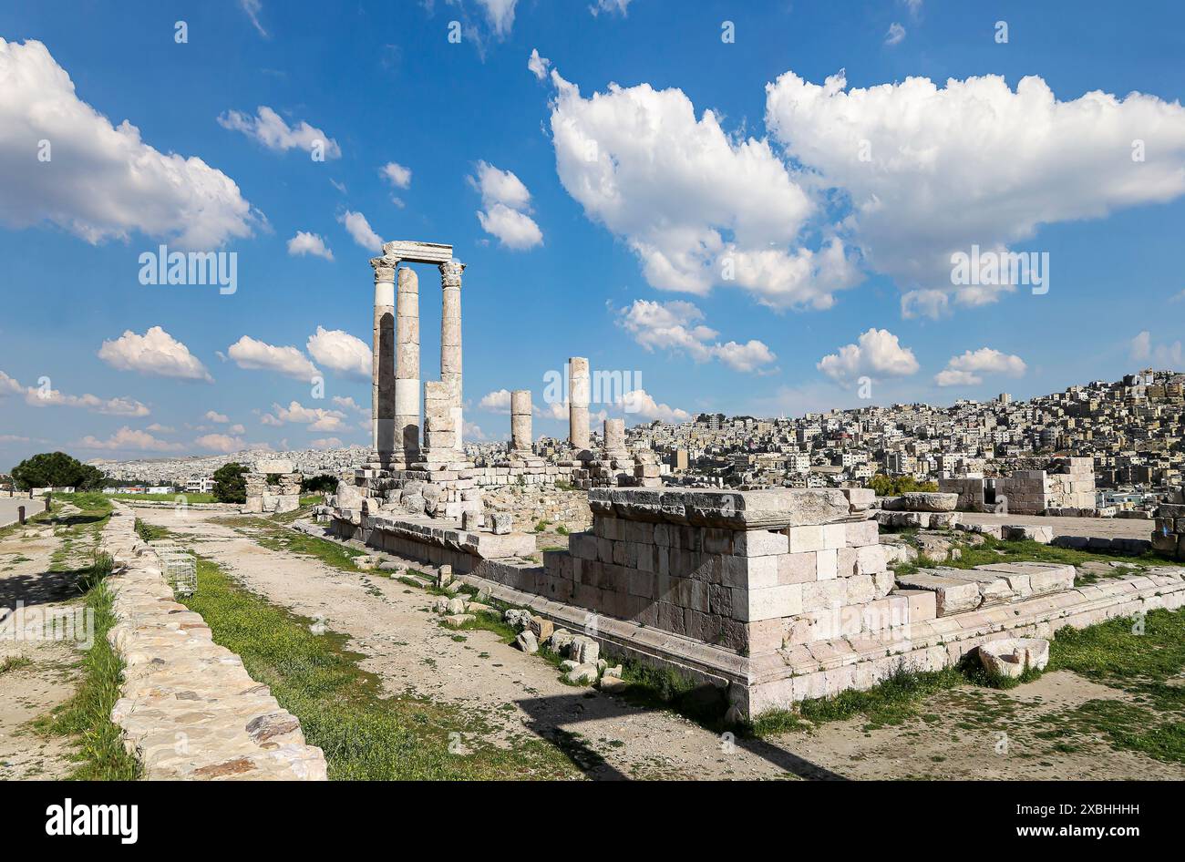 Amman city landmarks-- old roman Citadel Hill, Jordan. Against the ...