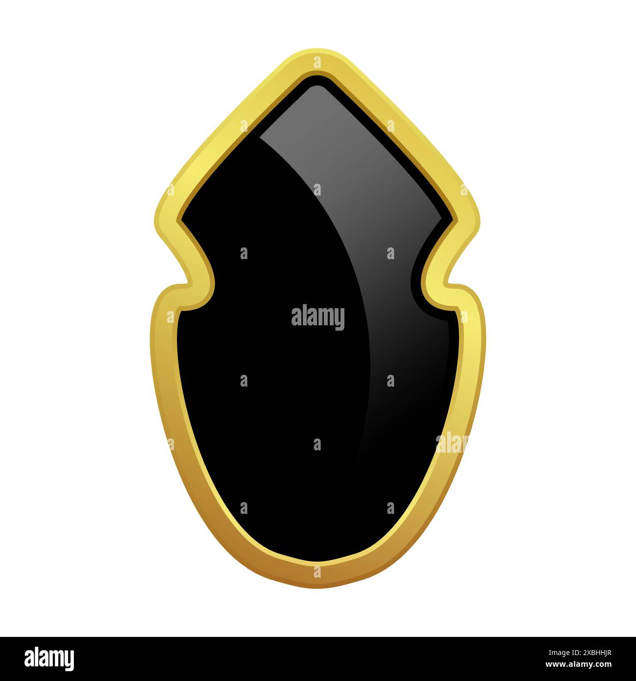 Shield with glossy bright golden frame isolated on red background. VIP ...