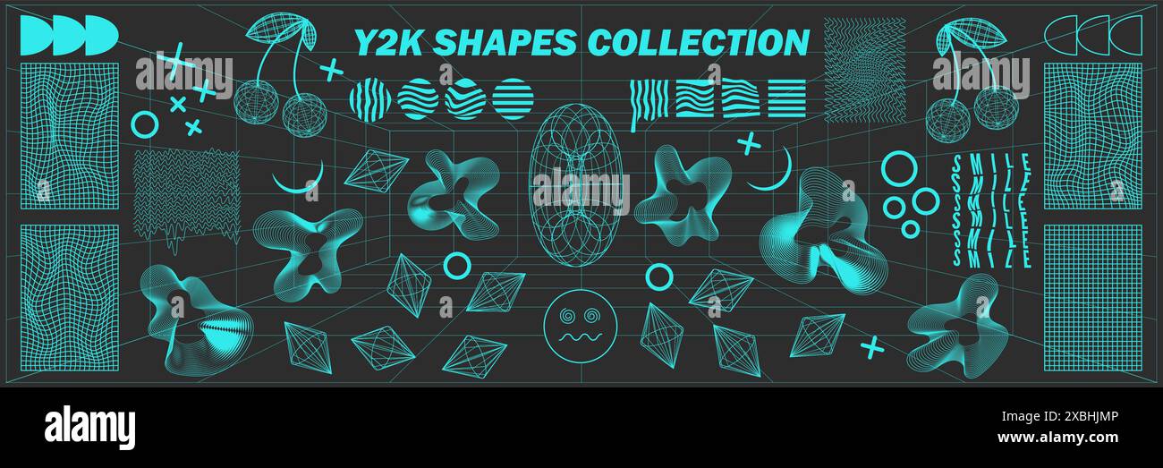 Abstract geometry hud wireframe shapes and patterns, cyberpunk elements ...