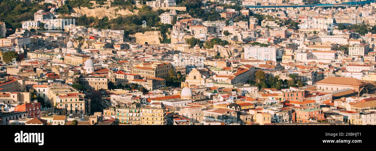 Naples, Italy. Top View Cityscape Skyline With Famous Landmarks In ...
