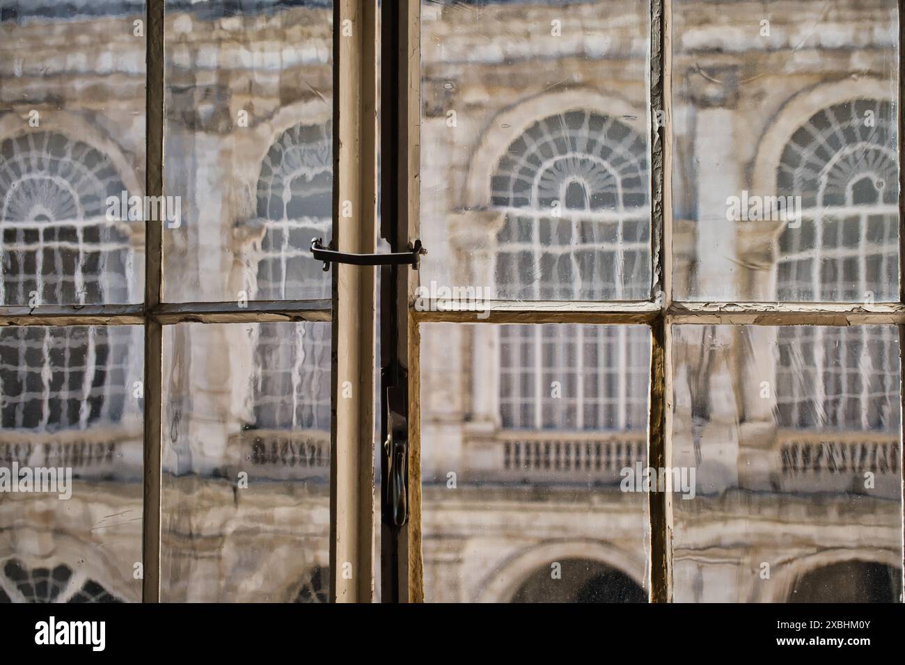 View through a window inside the royal palace in Madrid with blurred ...