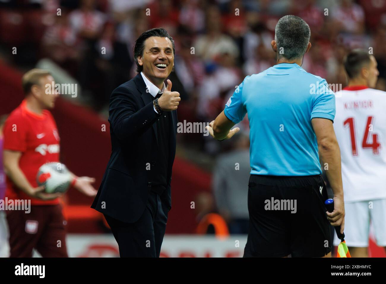 Vincenzo Montella (Coach of Turkey) gestures to the line referee during ...