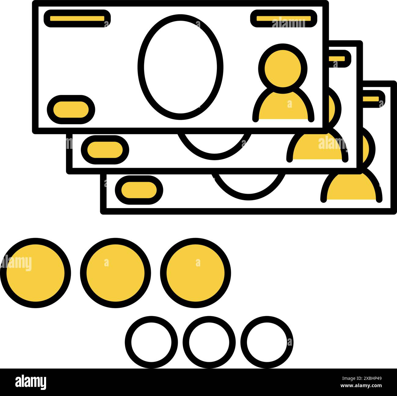 Simple line drawing icon of emergency kit, cash(banknotes and coins ...