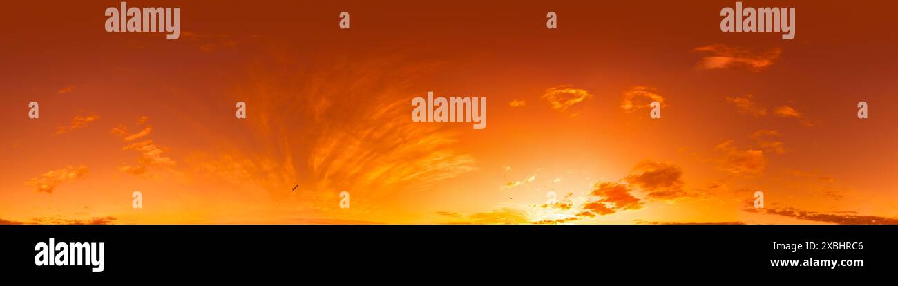 Dramatic Sunset sky 360 panorama. Vibrant sky with bright glowing red ...