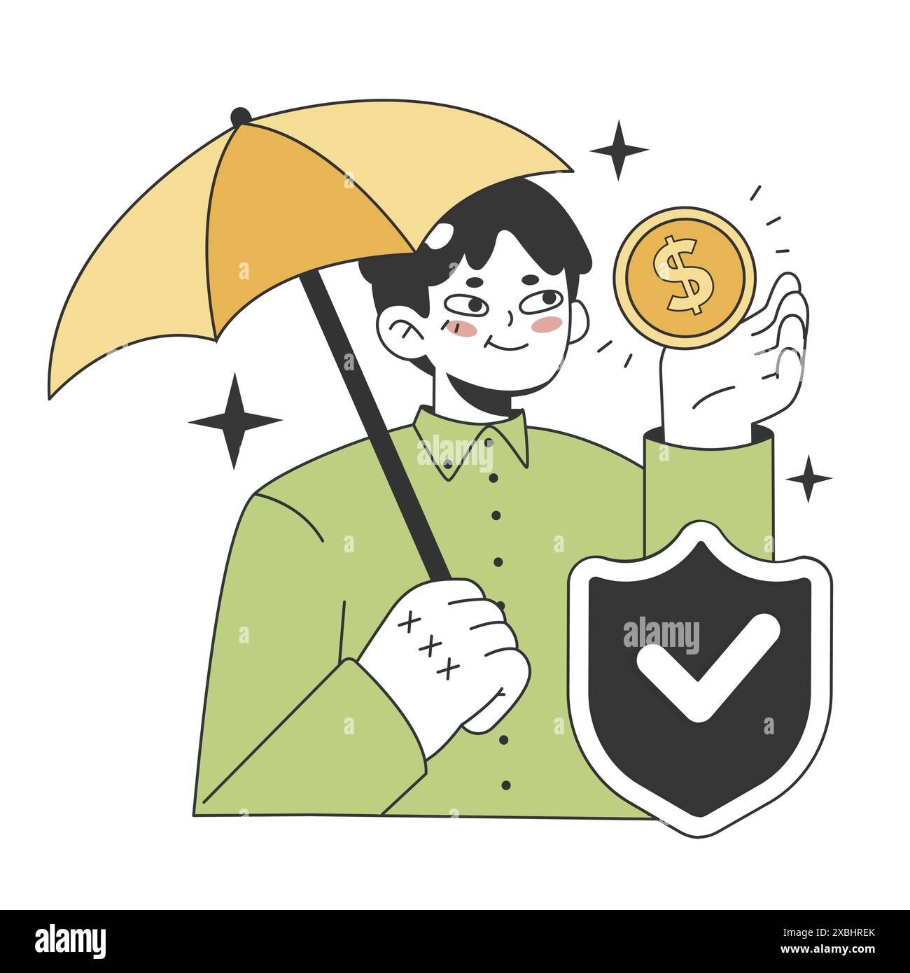 Financial literacy. Young man with personal insurance. Idea of security ...