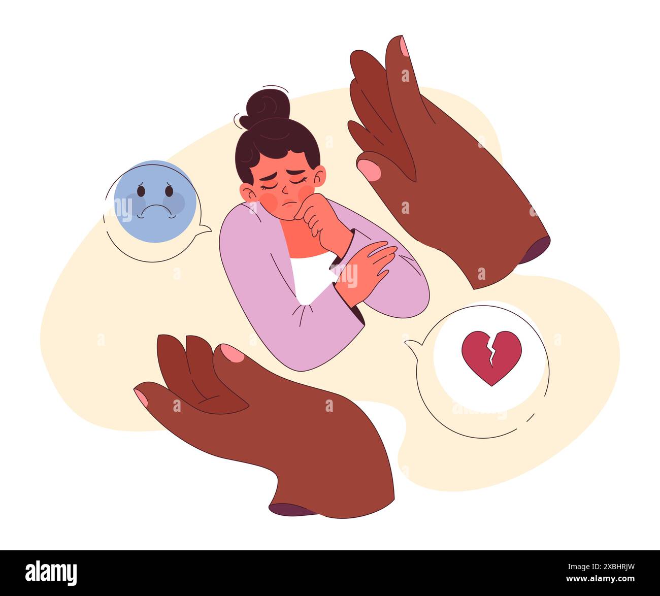 Empathy. Black female hands comforting sad heartbroken woman or a girl ...