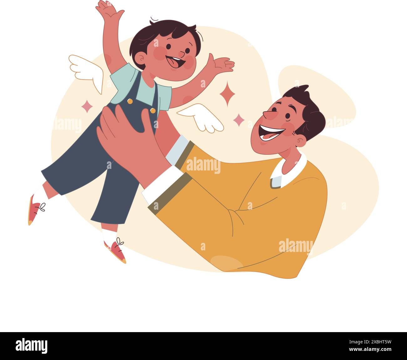 Engaged or committed fatherhood. Dad play with his little preschool or ...