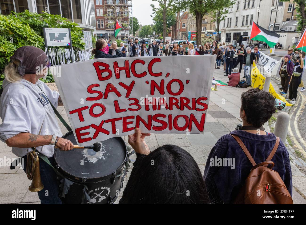 Hove, UK. 5th June, 2024. Stop L3Harris campaigners protest outside ...