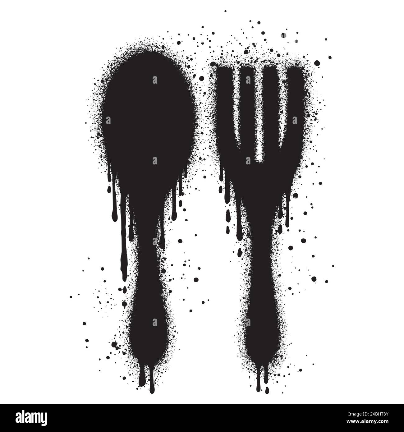 Spray Paint Graffiti fork and spoon icon isolated on white background ...