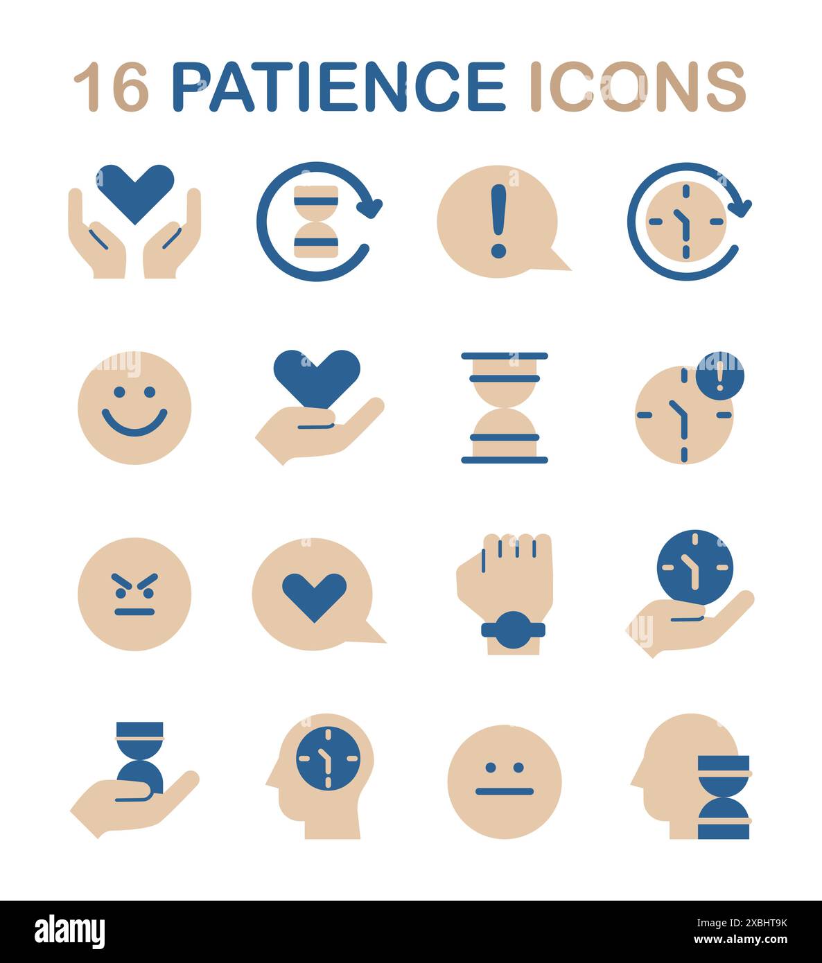 Patience icons set. Calm person finding balance. Mental or emotional strength, psychological ...