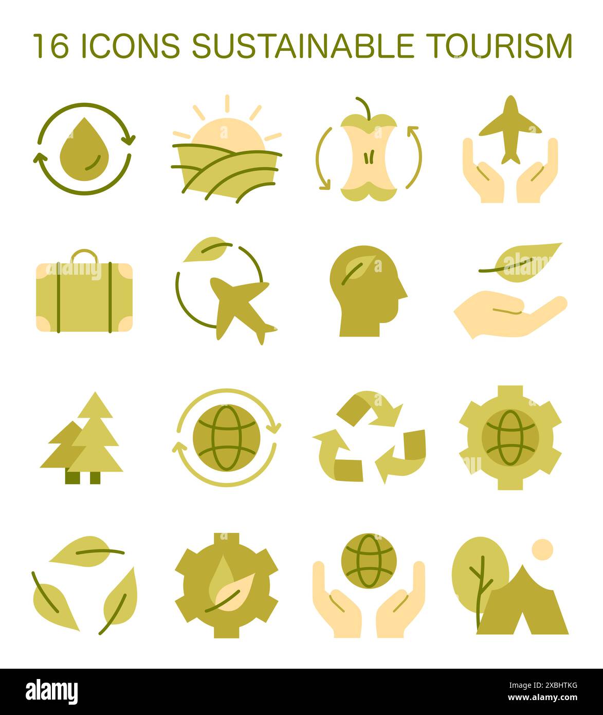Sustainable tourism icons set. Symbols of ecotourism, eco-friendly ...