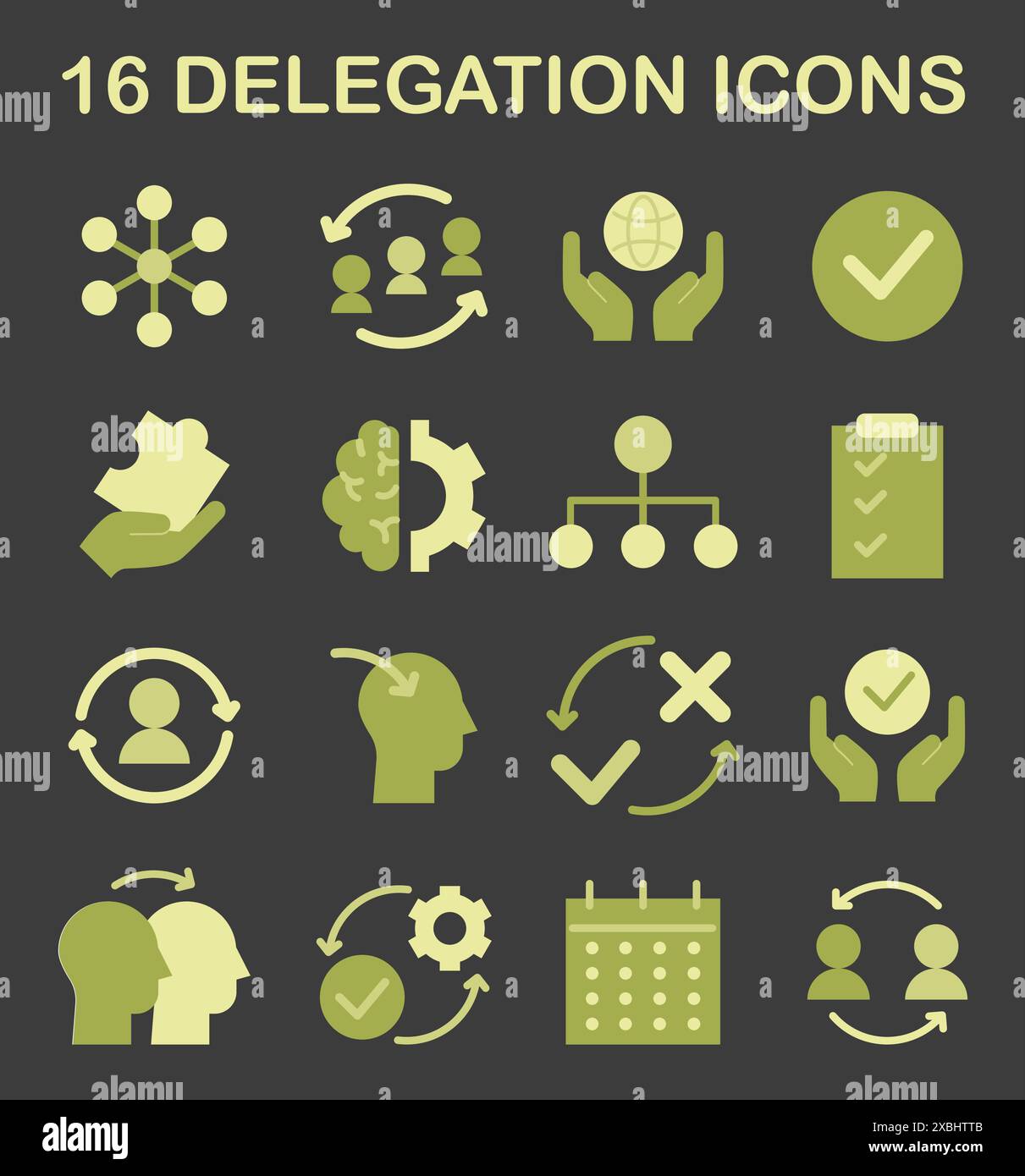 Delegation icon set. Task assignment and control. Leadership symbol, transferring a task ...