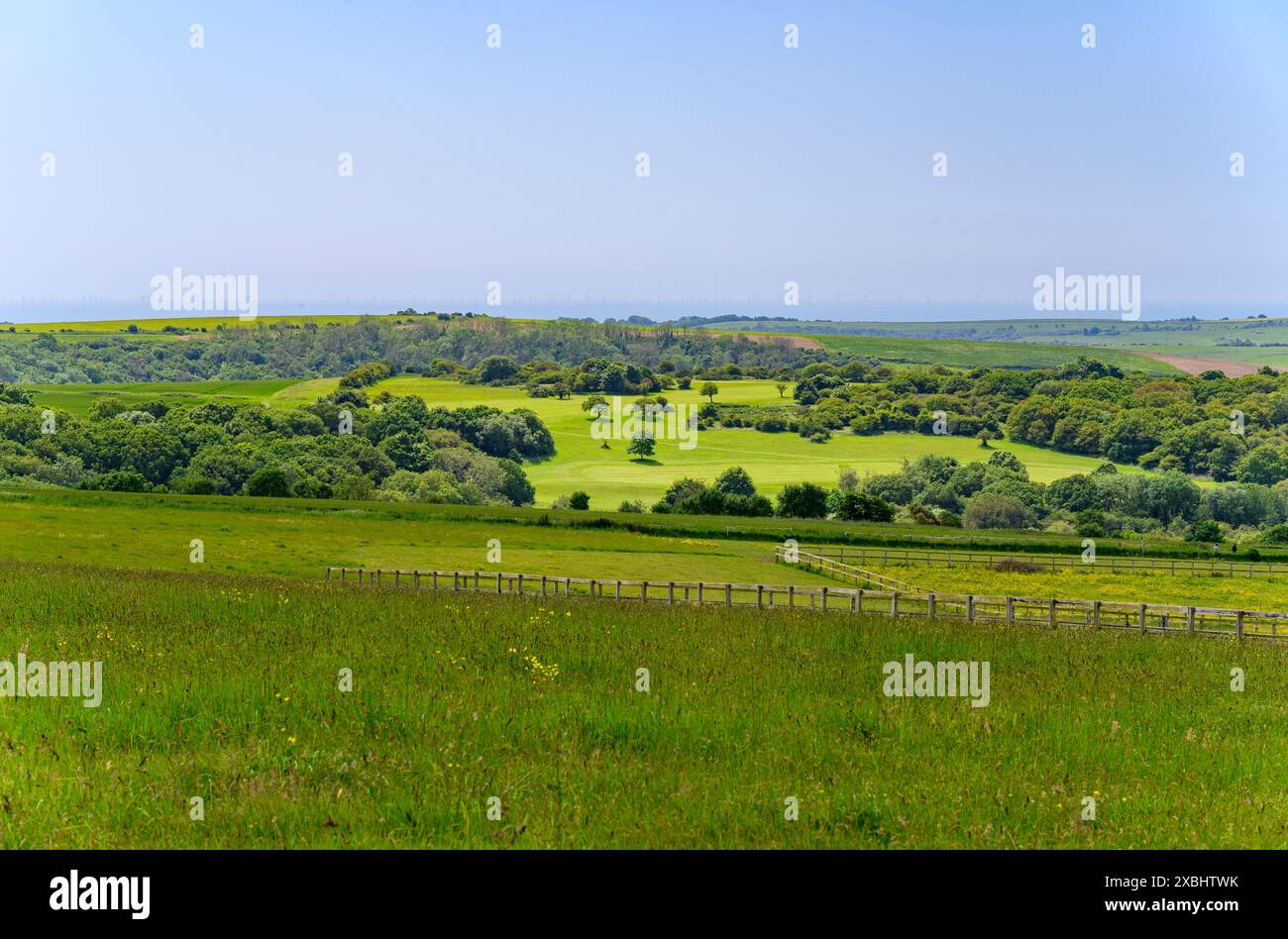 Rolling pastures and woodland and the English Channel with Rampion ...