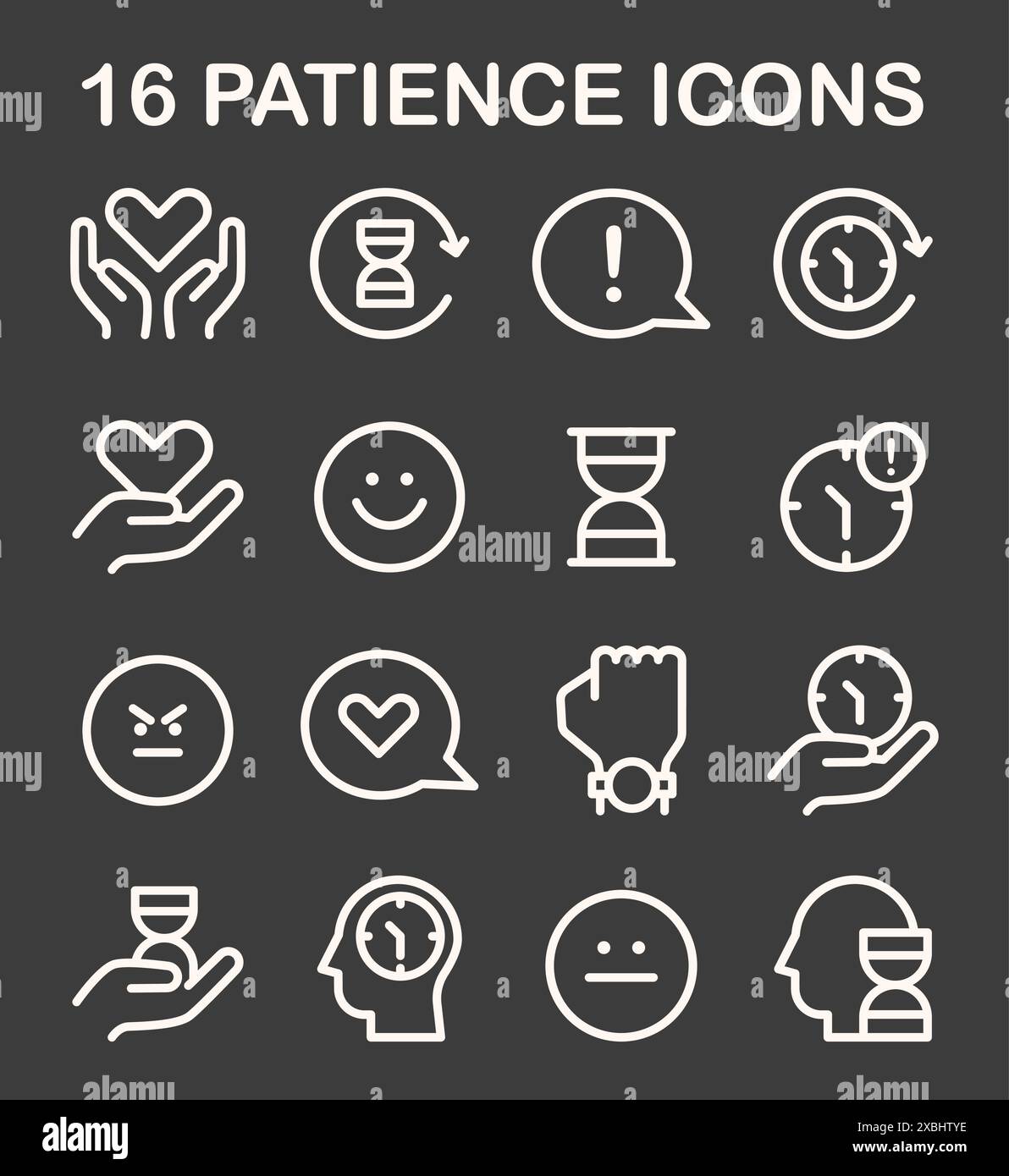 Patience night or dark mode icons set. Calm person finding balance ...