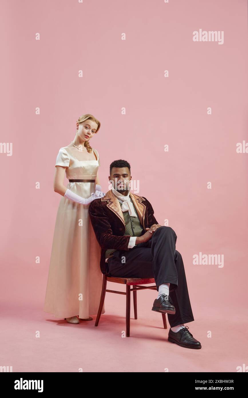 Artistry of the Renaissance. Beautiful young woman and handsome man in ...