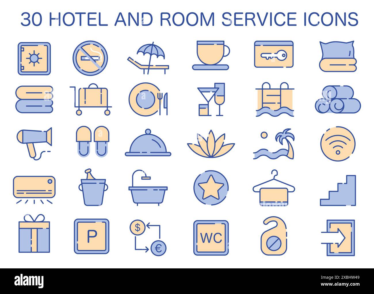 Tourism icons set. Simple symbols for hotel and room service. Active ...