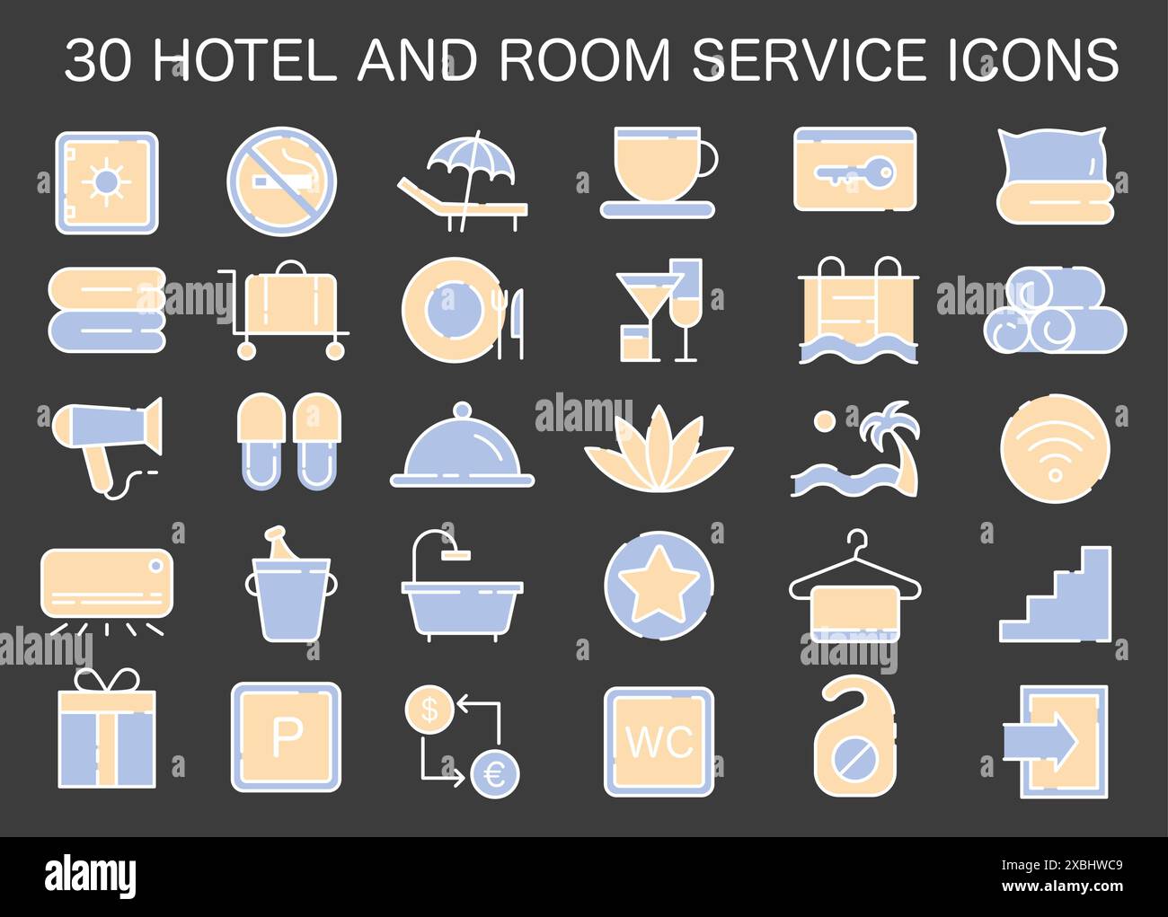 Tourism icons set. Simple symbols for hotel and room service. Active ...