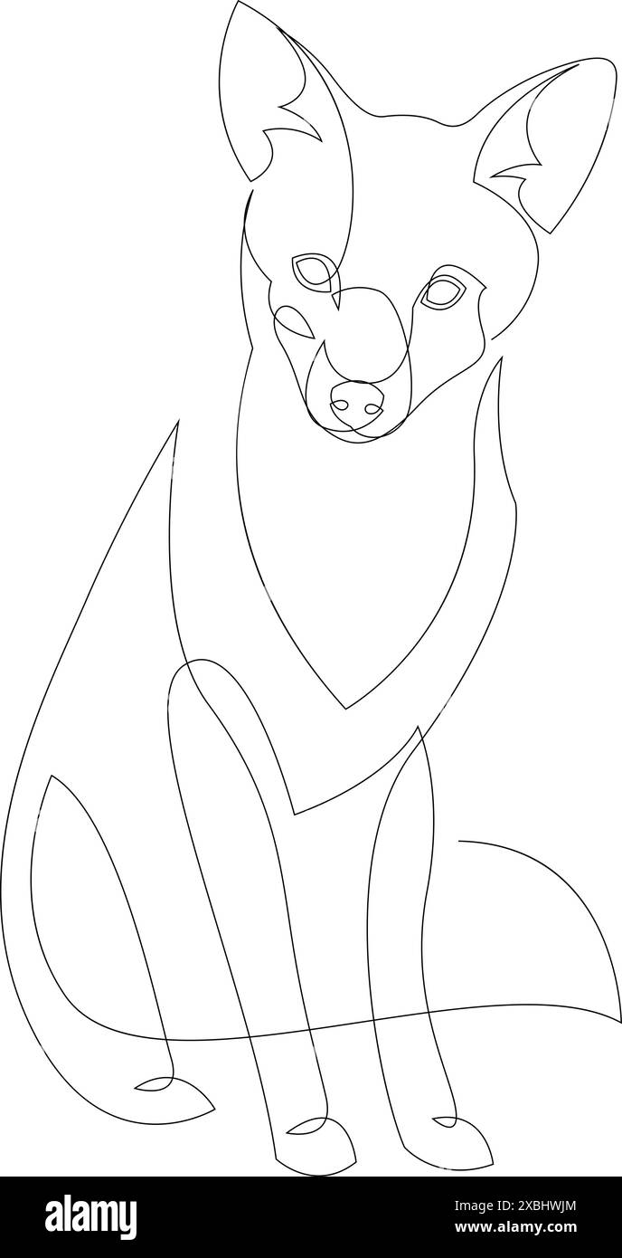 Continuous line drawing of fox. One line art animal. Vector ...