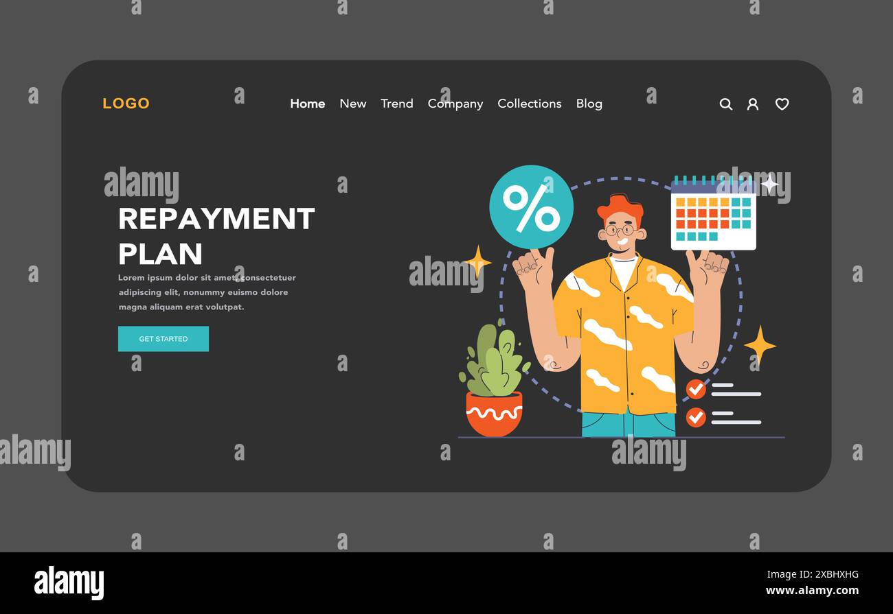 Debt management web banner or landing page dark or night mode ...