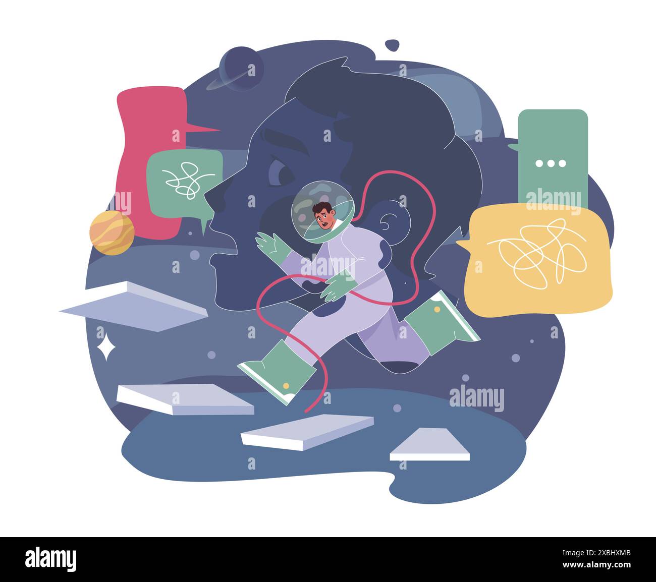 Loneliness. Unhappy person, astronaut left alone in space. Character ...