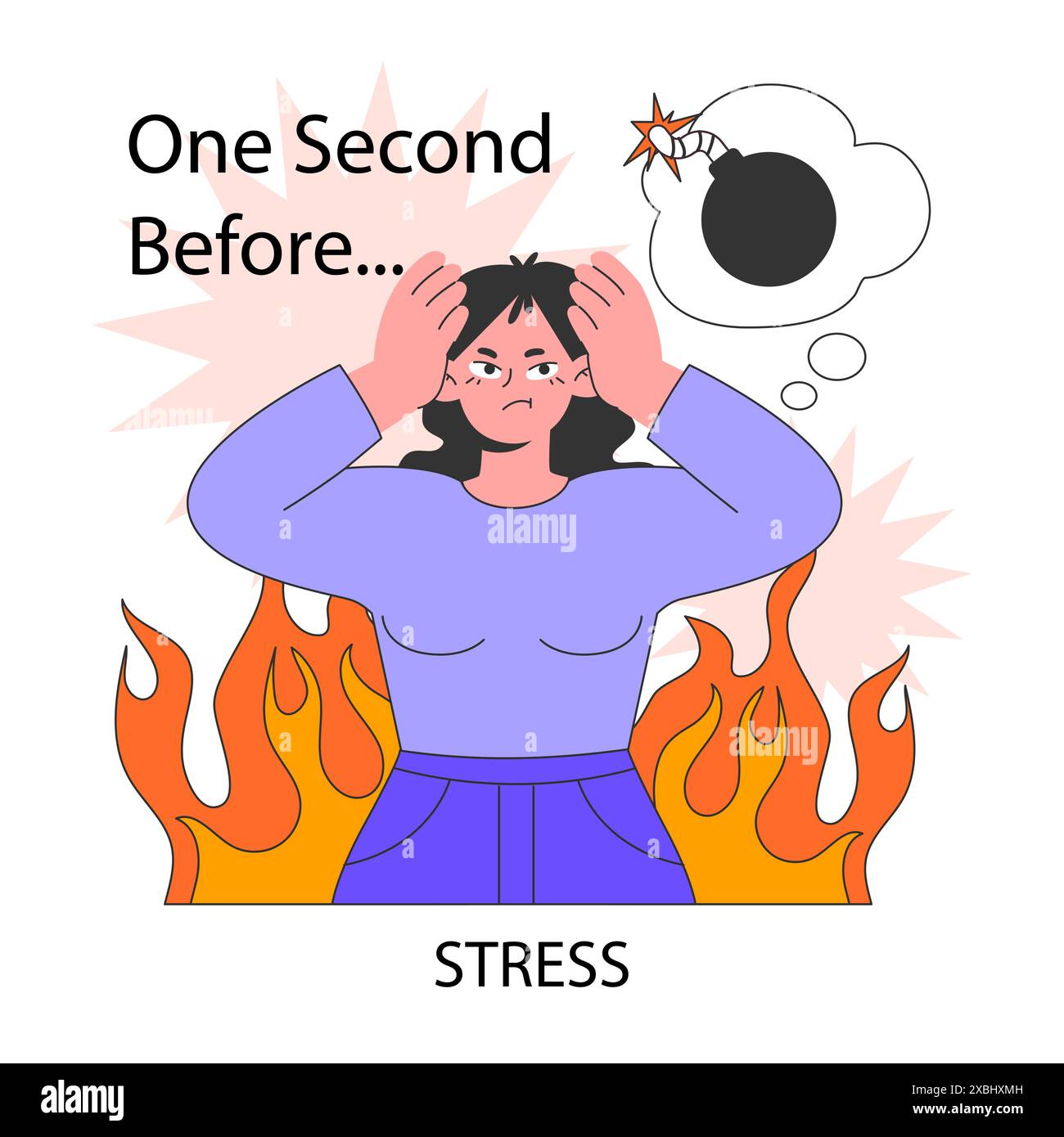 Professional burnout. Stress. Young employee on fire at workplace ...