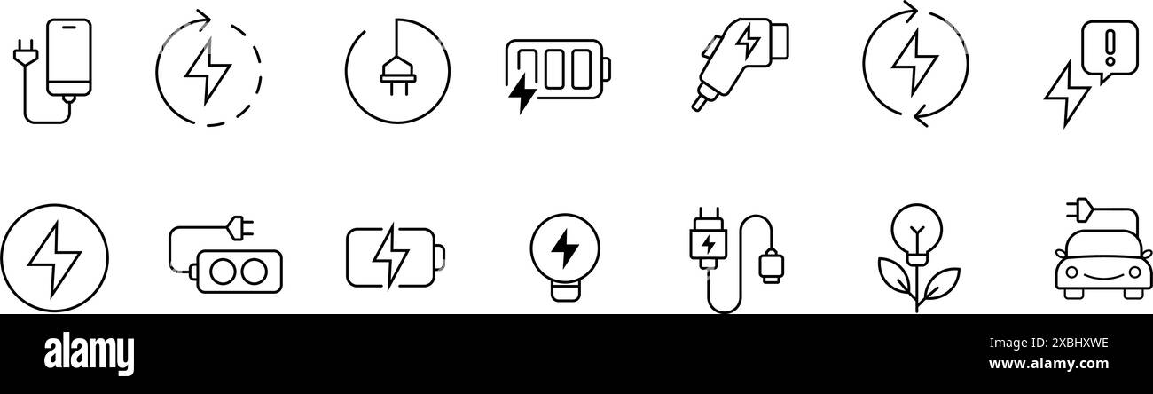 Containing charge electric car and charging station icons. Vector ...