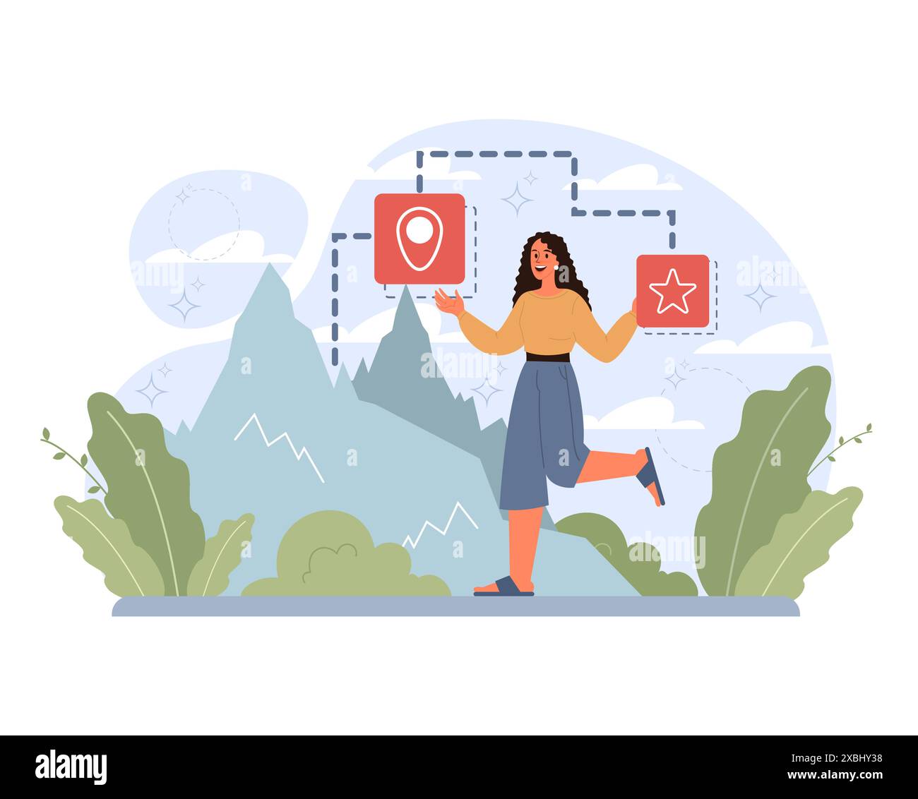 Solo travel, honeymoon. Female character traveling alone. Woman outdoor ...