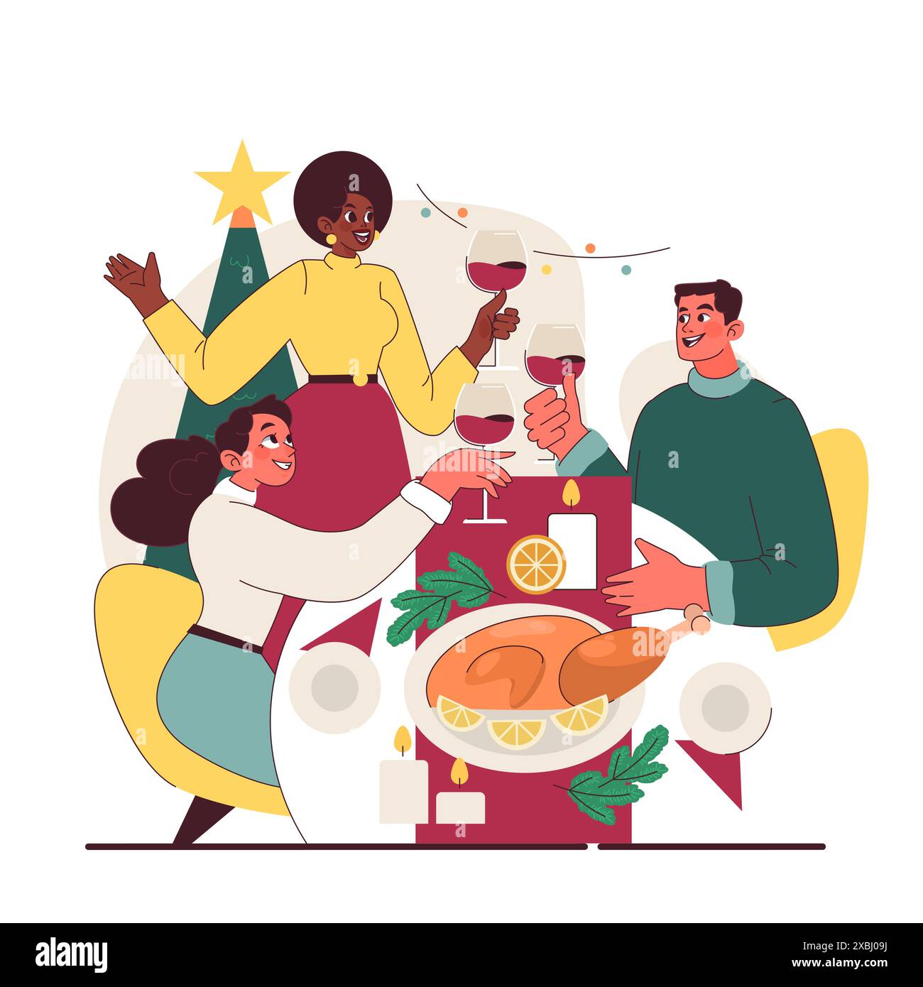 Cheerful couple wine festive table Stock Vector Images - Alamy