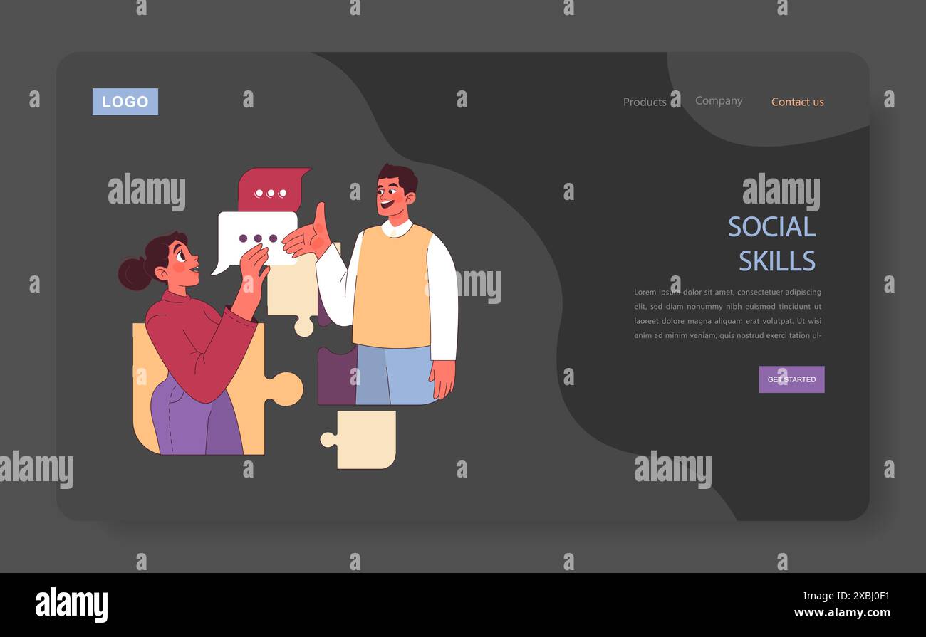 Young adult characters soft social skill dark mode or night mode web ...