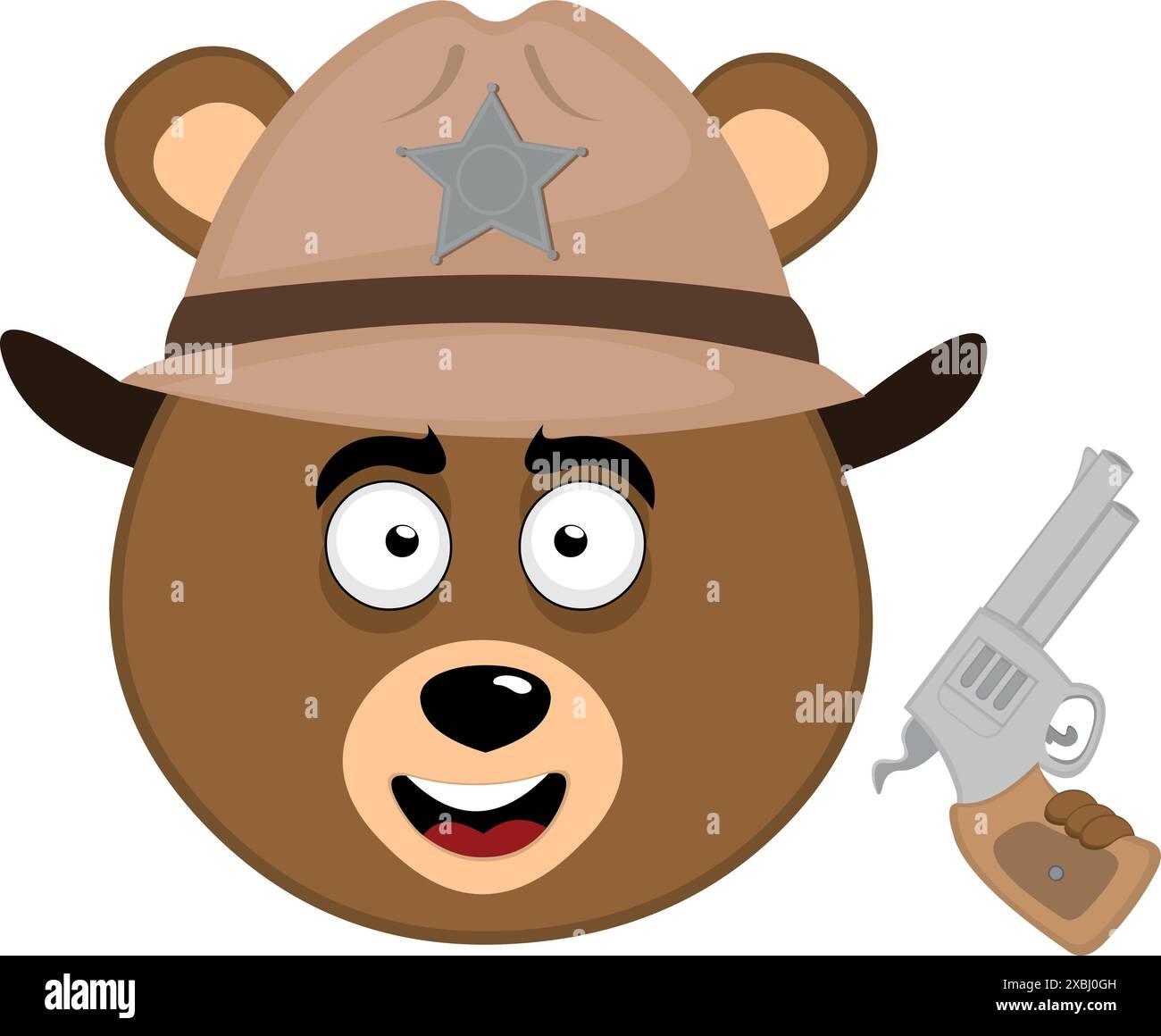 vector illustration face brown bear grizzly cartoon cowboy sheriff with ...