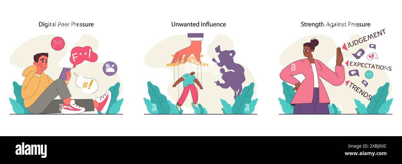 Peer pressure concept set. People of various age groups and statuses ...