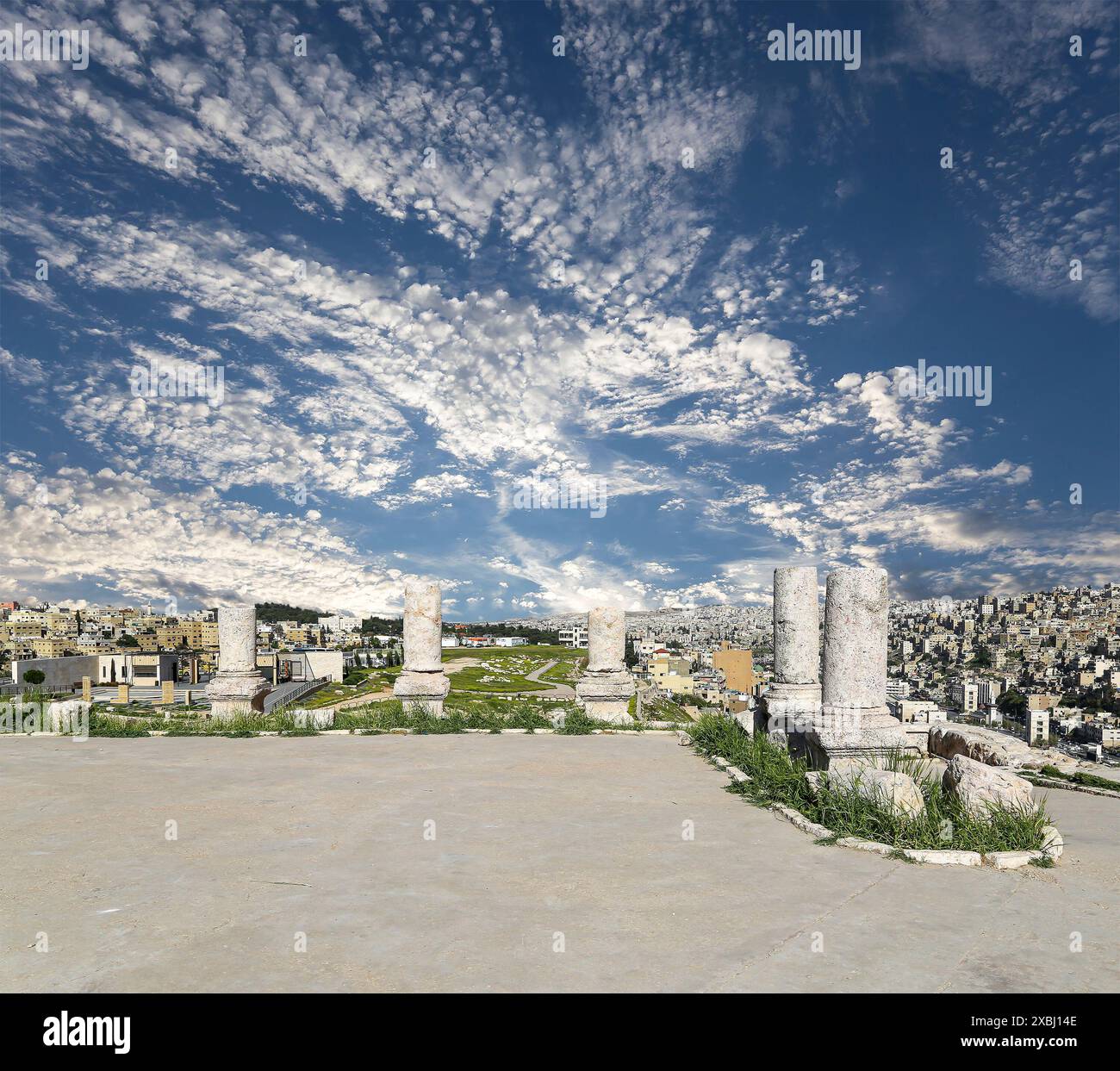 Amman city landmarks-- old roman Citadel Hill, Jordan. Against the ...