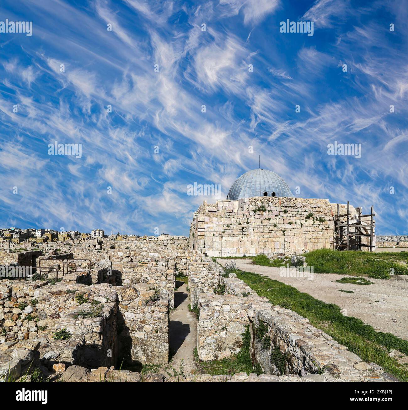 Amman city landmarks-- old roman Citadel Hill, Jordan. Against the ...