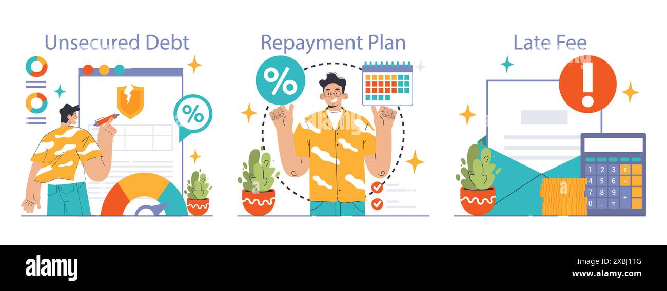 Debt management set. Organization, tracking and paying off debts ...
