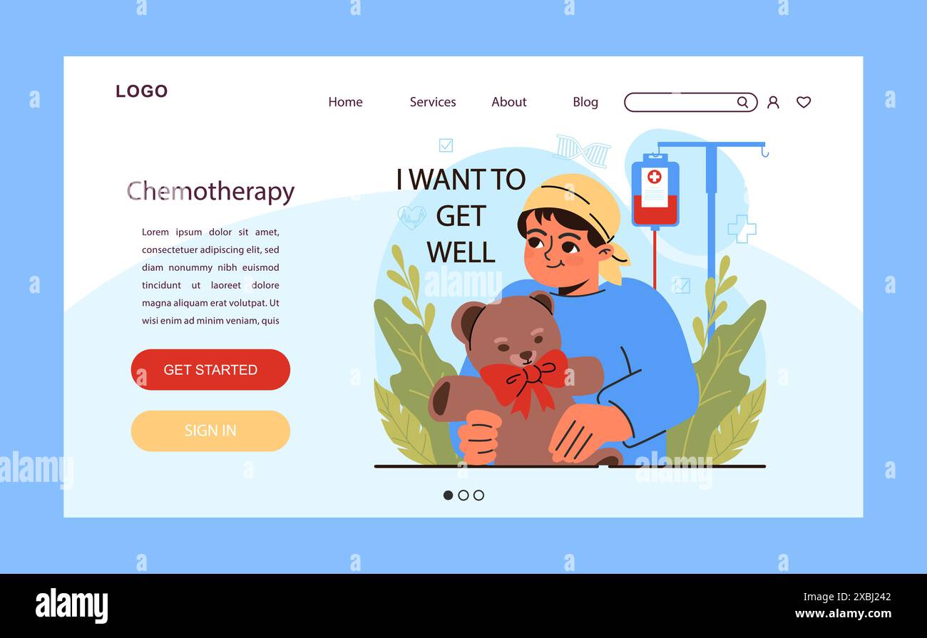 Child cancer web banner or landing page. Little kid getting oncological ...